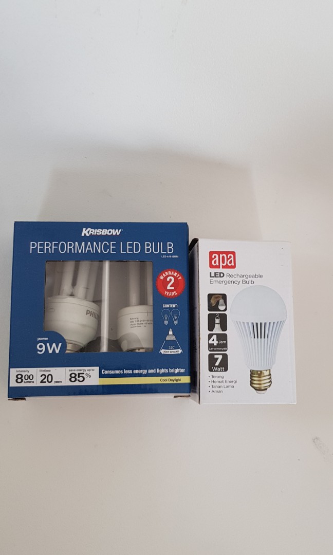 Krisbow LED Bulb 2 pcs & APA Rechargeable Emergency Bulb, Perabotan ...