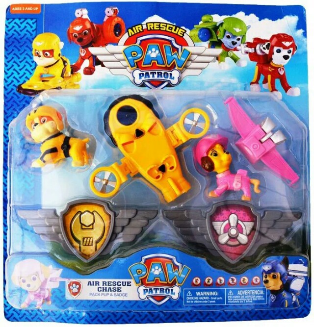 Paw Patrol Air Rescue Chase Pack Pup & Badge, Bayi & Anak, Mainan ...