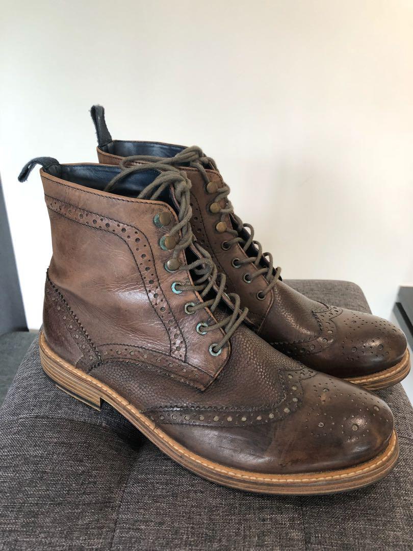 Farrell Chocolate Brown Leather Brogue Boots, Men's Fashion, Footwear ...