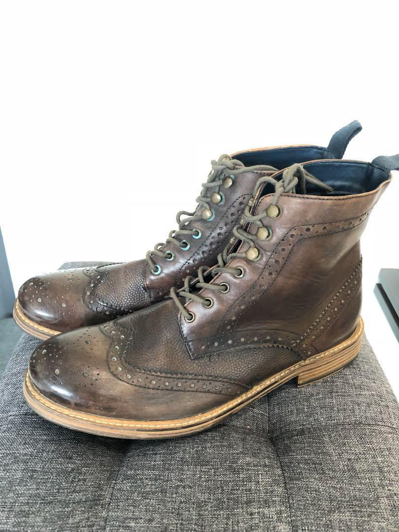 Farrell Chocolate Brown Leather Brogue Boots, Men's Fashion, Footwear ...