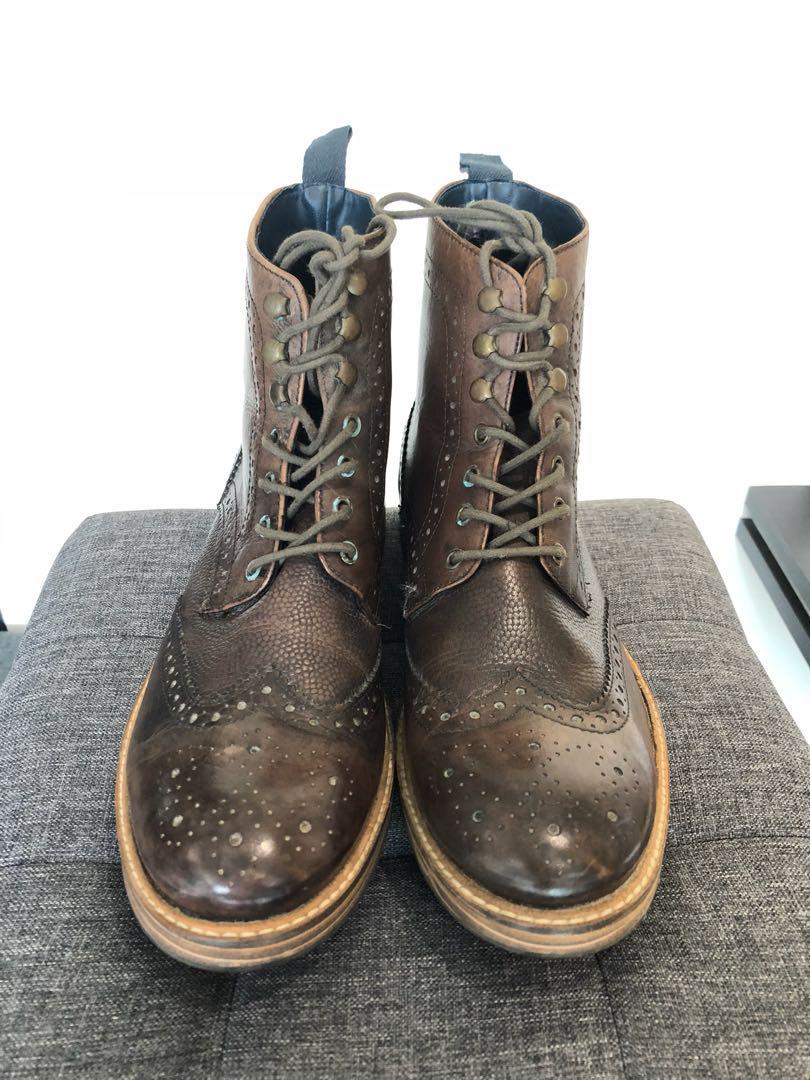 Farrell Chocolate Brown Leather Brogue Boots, Men's Fashion, Footwear ...