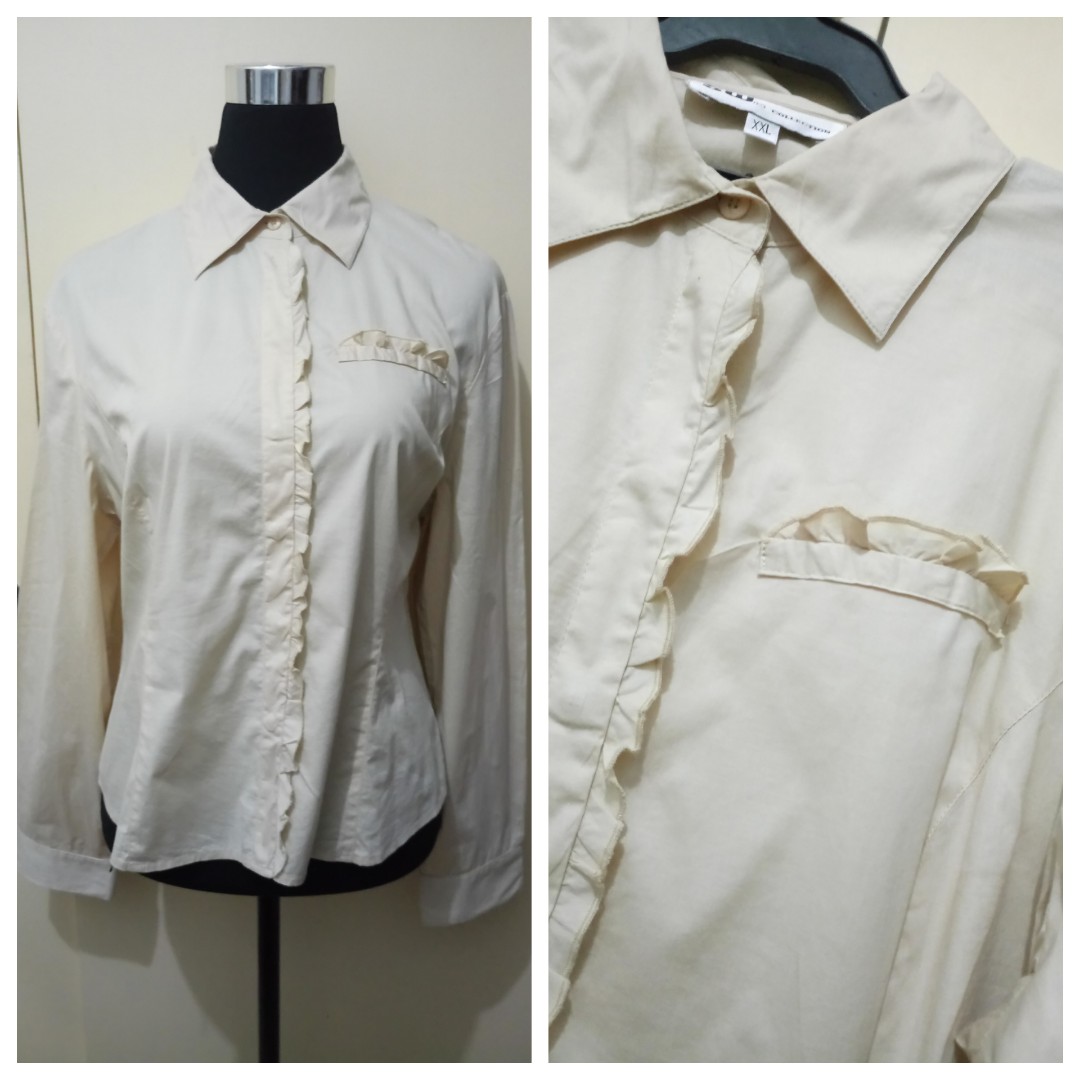 WA866 Cream Colored Polo Blouse - see pics for Measurements on Carousell