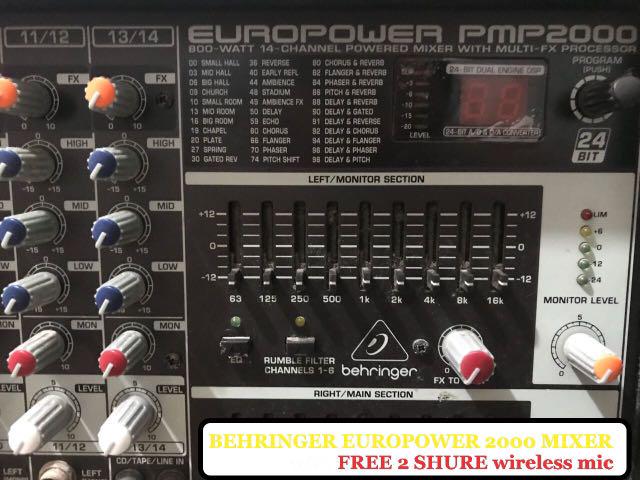 Behringer Europower PMP2000 Mixer with free wireless mics, Hobbies ...