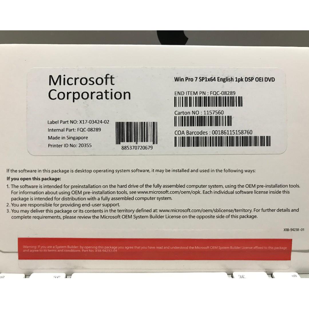 [全新] Windows 7 Pro 專業版 (Microsoft Win 7 Pro OEM), 電腦＆科技, 電腦周邊及配件, 電腦軟件 ...