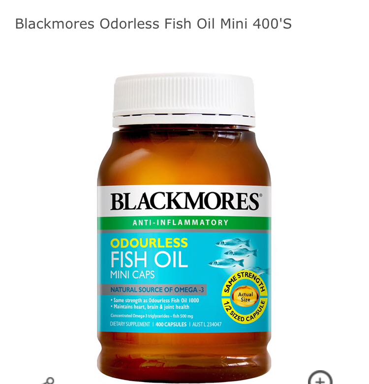 Blackmores Odorless Fish Oil Mini Caps 400 Capsule, Health & Nutrition ...