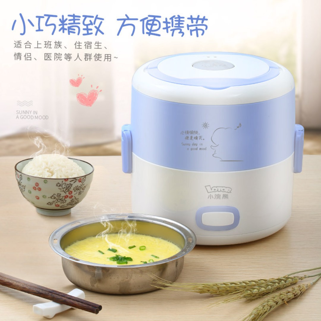 Mini Electric Lunch Box Rice Cooker Heat Your Food Fast 2 Tier Steam ...
