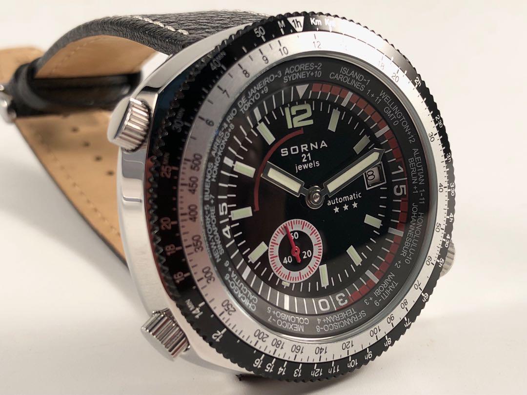 Sorna automatic watch 3 crowns tachymeter scale black version, 名牌, 手錶 ...