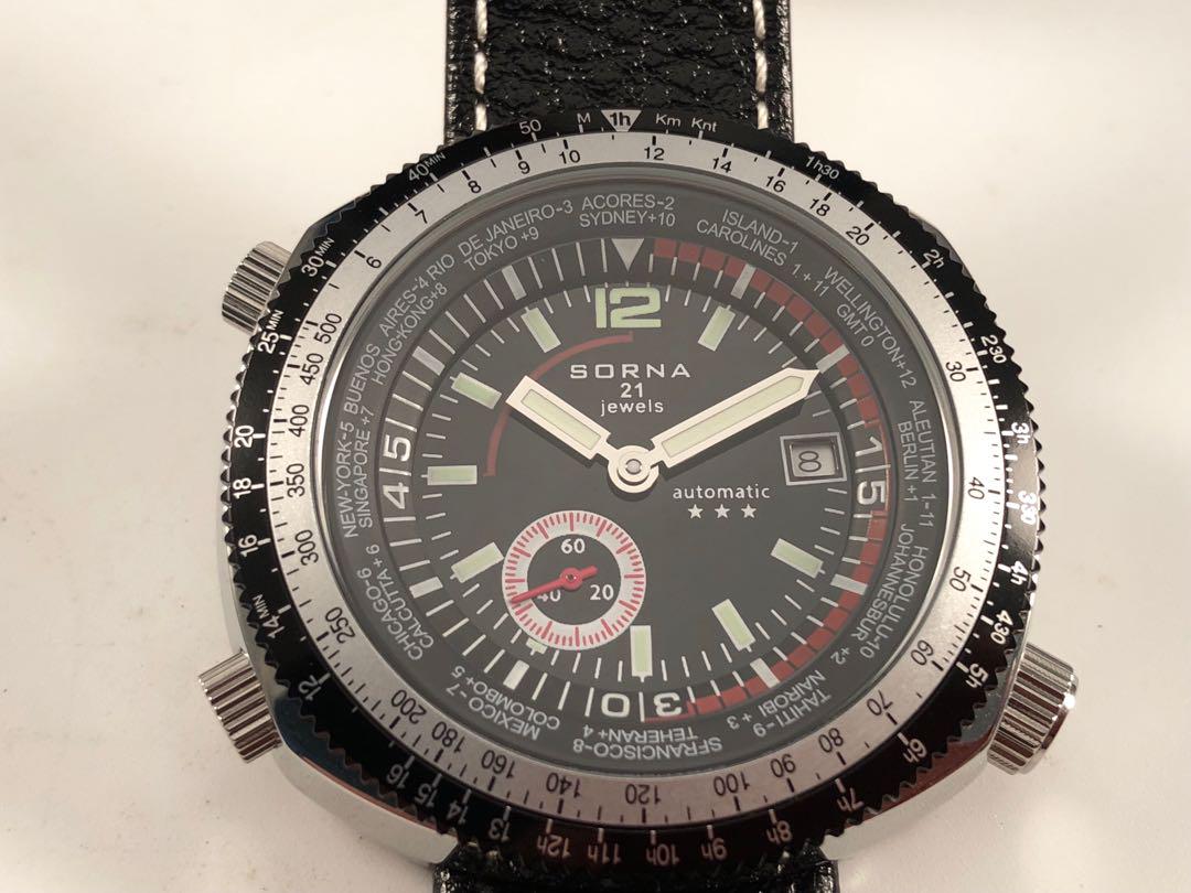 Sorna automatic watch 3 crowns tachymeter scale black version, 名牌, 手錶 ...