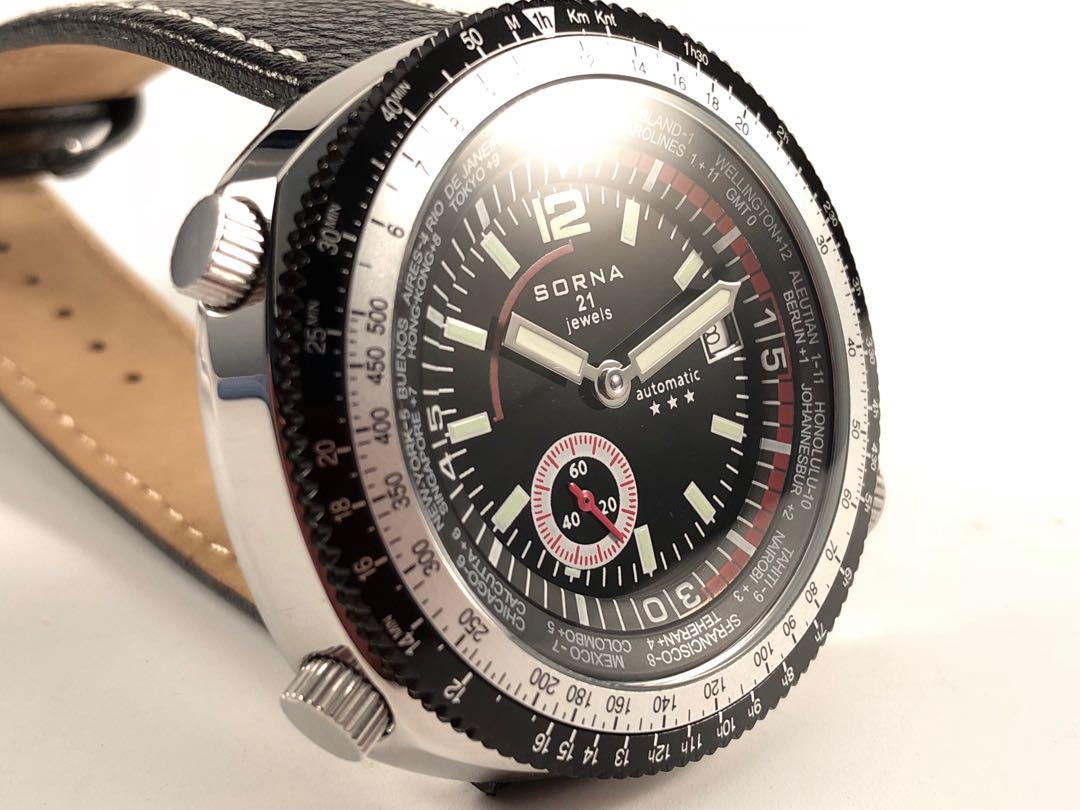Sorna automatic watch 3 crowns tachymeter scale black version, 名牌, 手錶 ...
