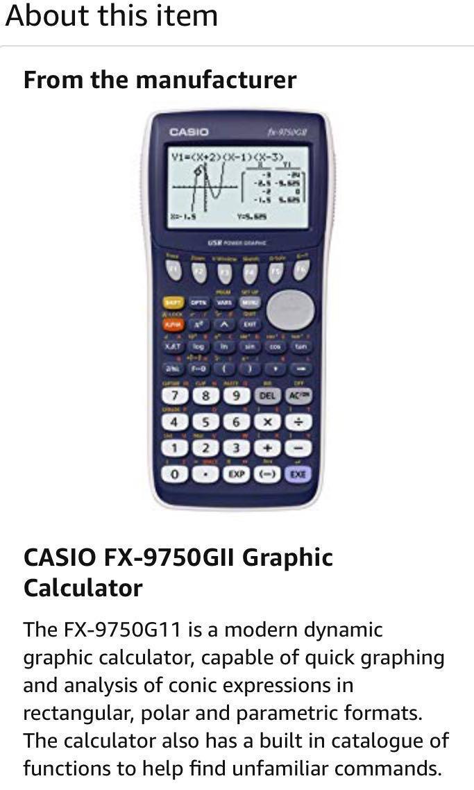 CASIO FX-9750GII Graphing Scientific Calculator, Computers & Tech, Office & Business Technology ...