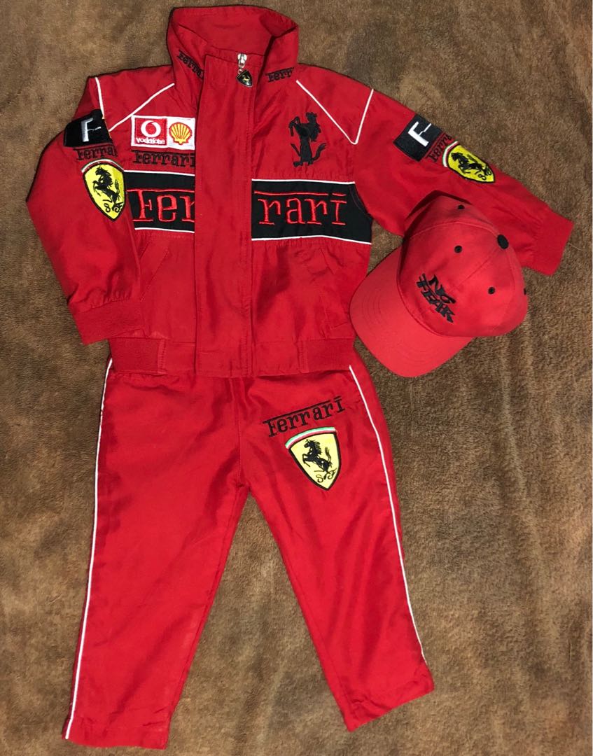 FERRARI Costume terno with NO FEAR Cap, Babies & Kids, Babies & Kids ...