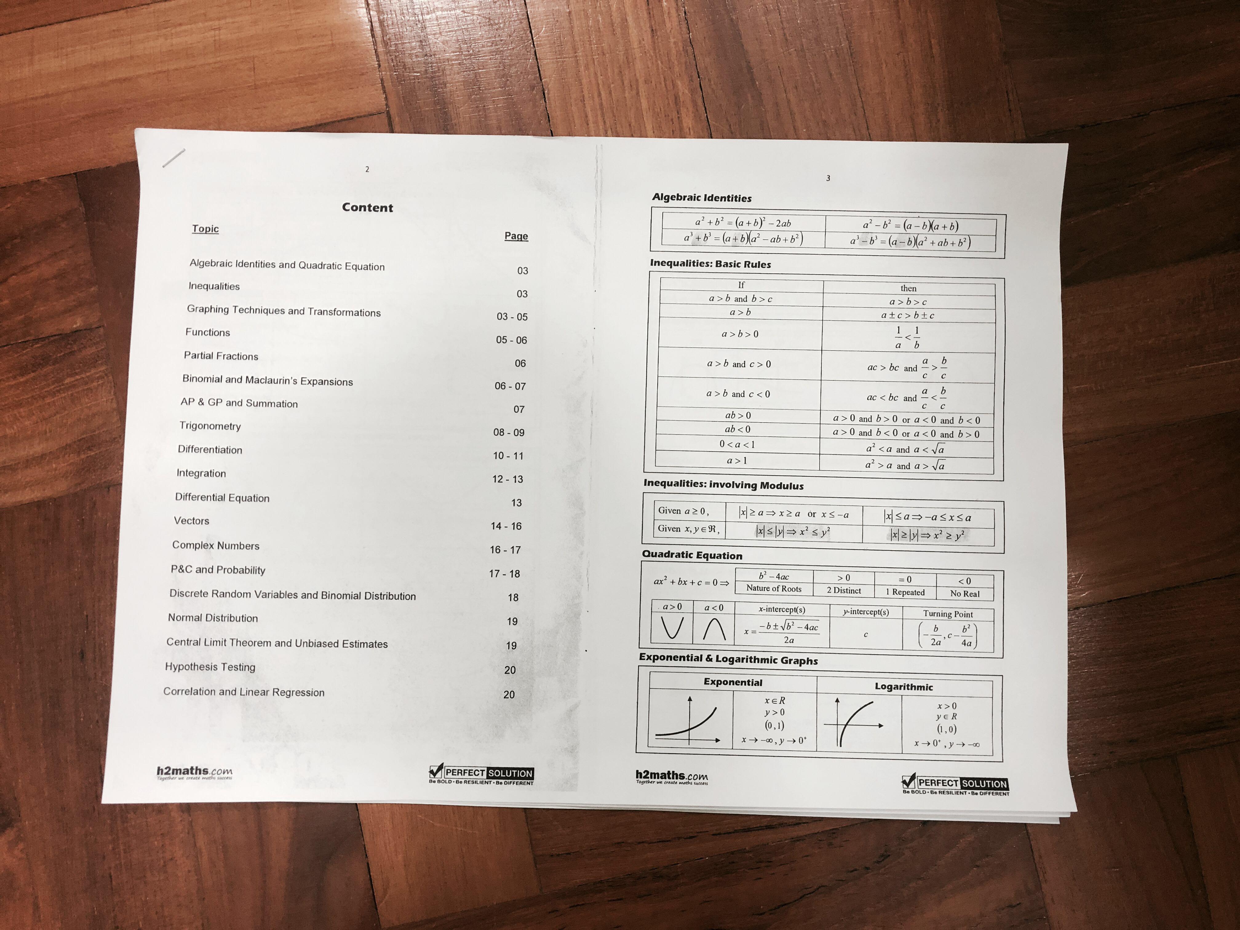 H2 MATHS FORMULA CHEATSHEET, Hobbies & Toys, Books & Magazines ...