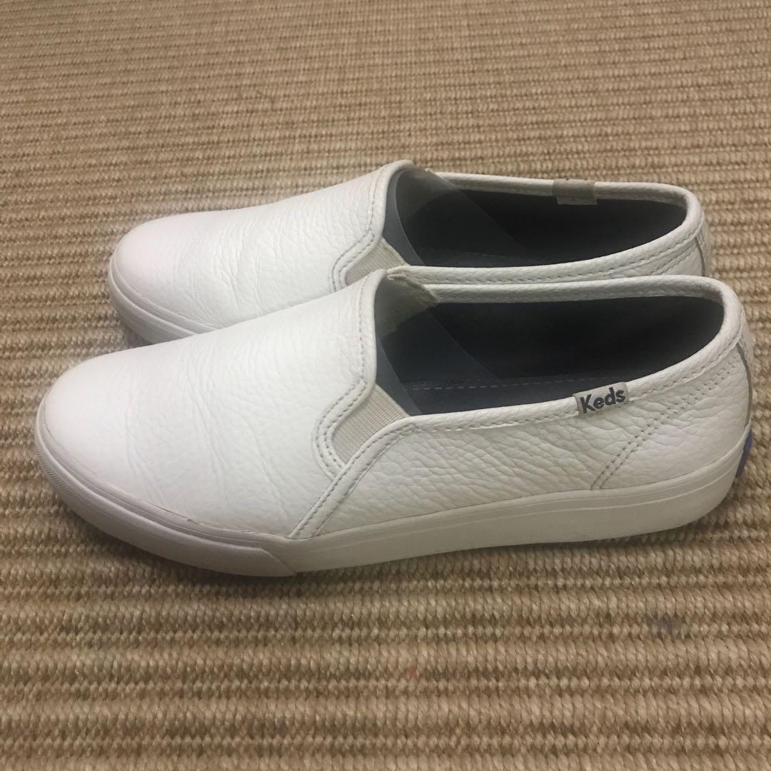 Keds White Double Decker Leather Slip-On, Women's Fashion, Footwear ...