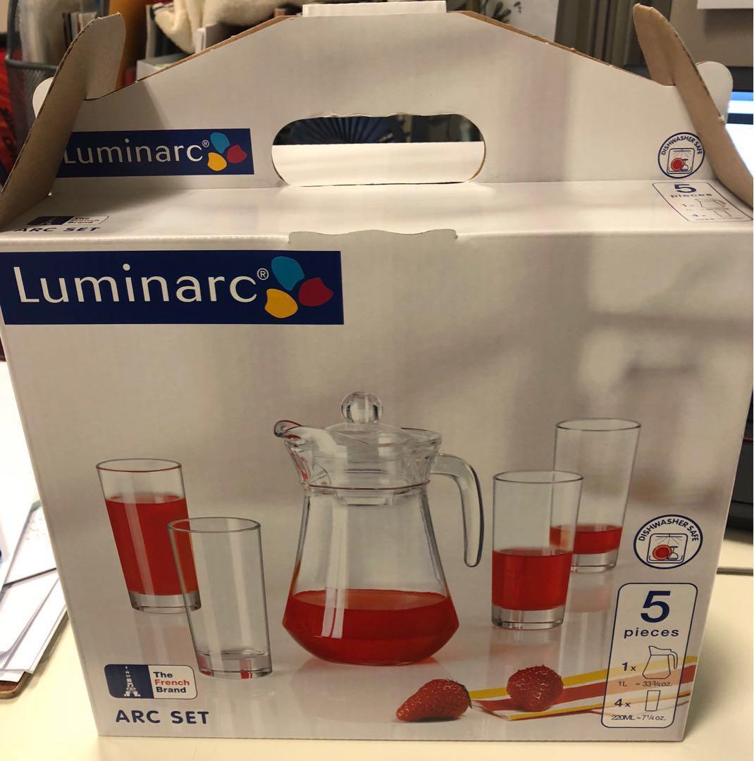 Luminarc Glass Pitcher & 4 glasses, Furniture & Home Living ...