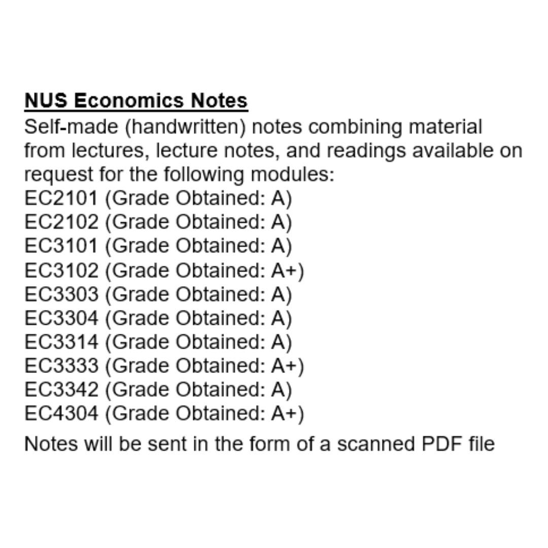 NUS Economics Notes (EC2101, EC2102, EC3101, EC3102, EC3303, EC3304 ...
