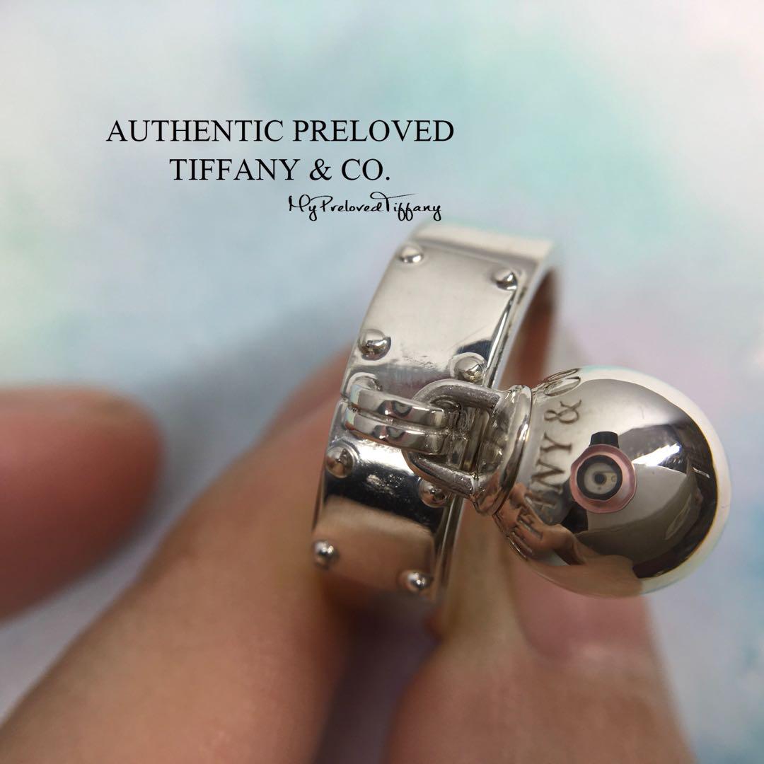Excellent Authentic Tiffany & Co. Hardware Ball Dangle Silver Ring #7 ...