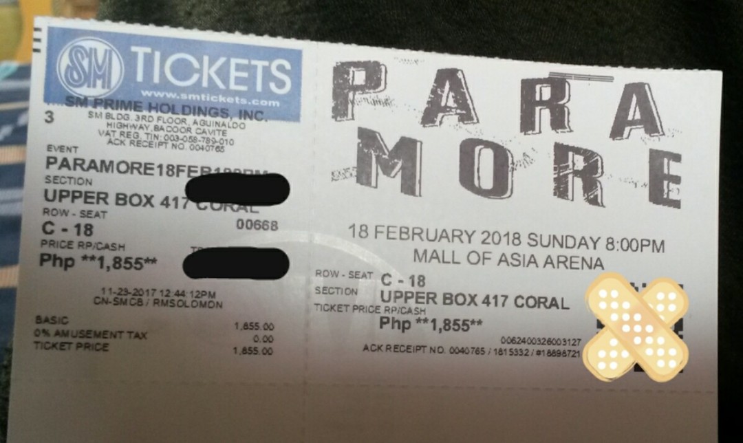 Paramore Manila Upper Box Ticket, Tickets & Vouchers, Event Tickets on Carousell
