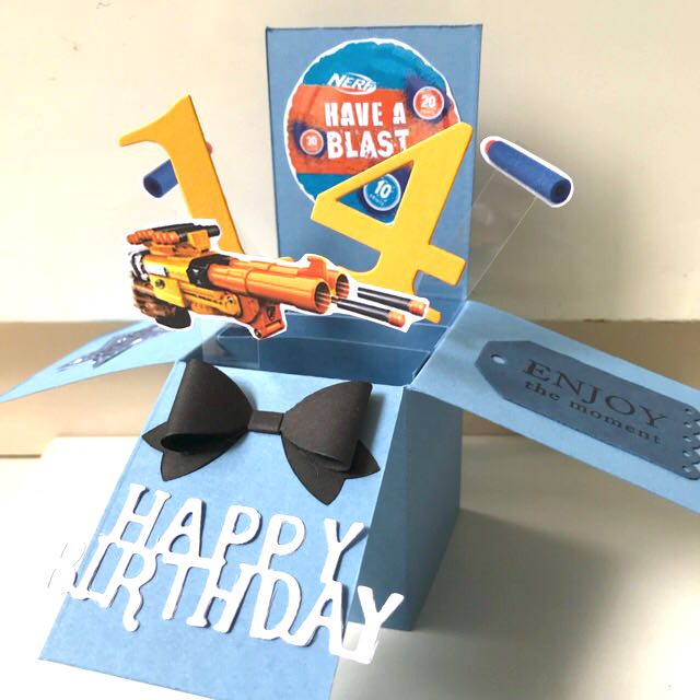 Happy 14 Birthday Handmade Pop Up Card Nerf gun Theme, Hobbies & Toys ...