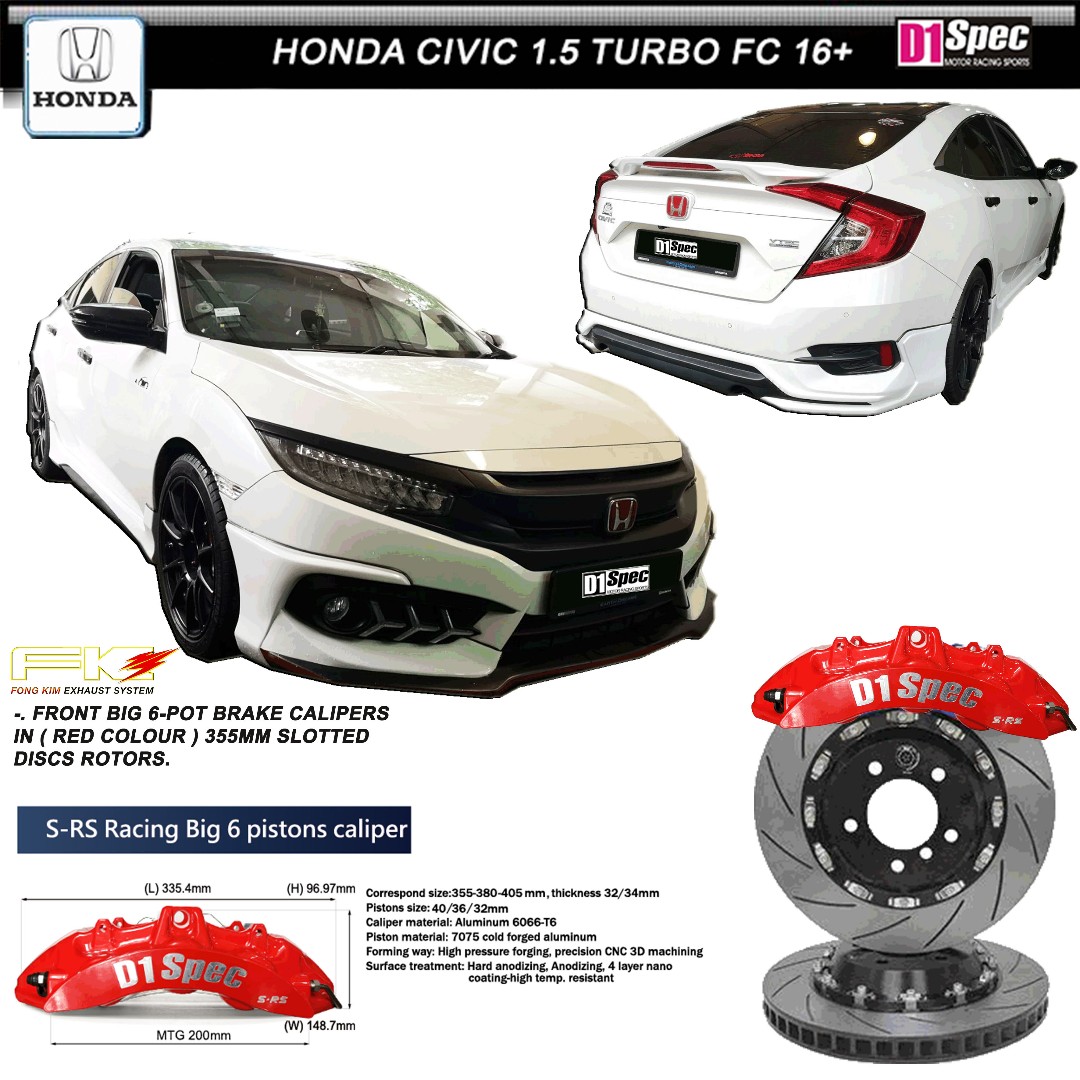 D1 SPEC BIG BRAKE KIT ( BIG 6 POT S-RS, 355) ON HONDA CIVIC 1.5 TURBO ...