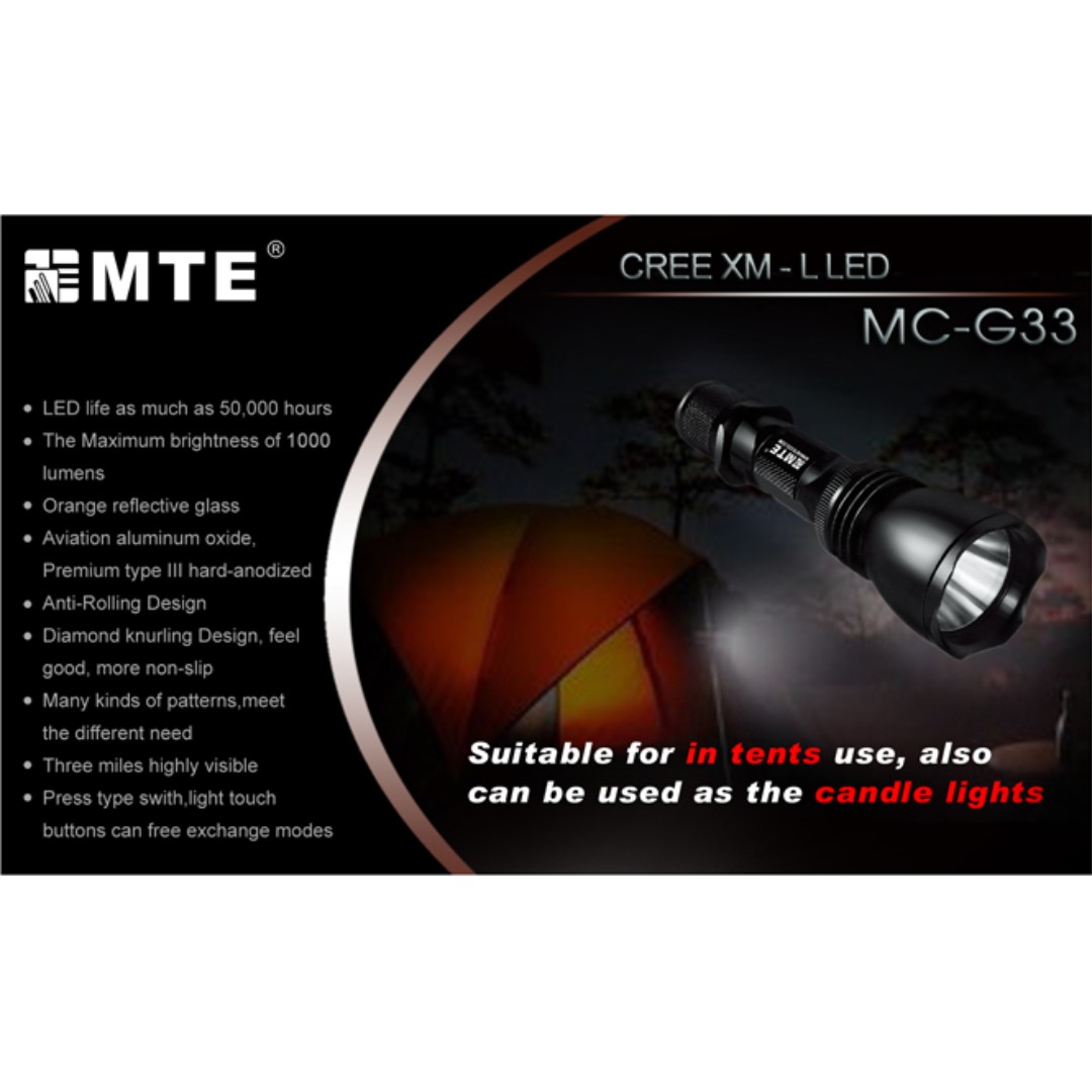 MTE LED Flashlight Model: MC-G33, Sports Equipment, PMDs, E-Scooters ...