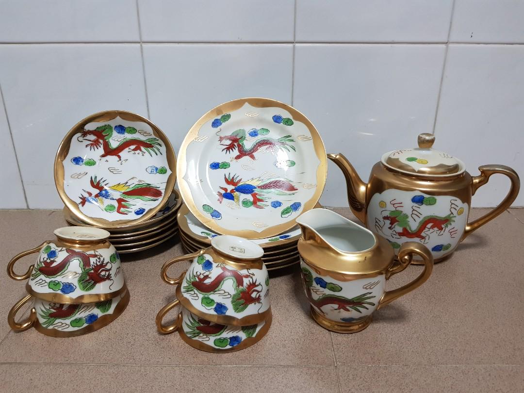 Chinese tea set Dragon & Phoenix, Furniture & Home Living, Kitchenware ...