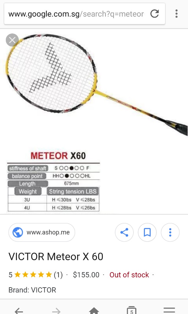 Victor meteor x60 mx60, Sports Equipment, Sports & Games, Racket & Ball ...