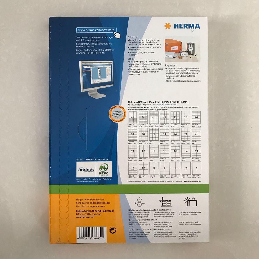 HERMA Label Sticker 105 x 57mm, 100 Sheets, Hobbies & Toys, Stationery ...