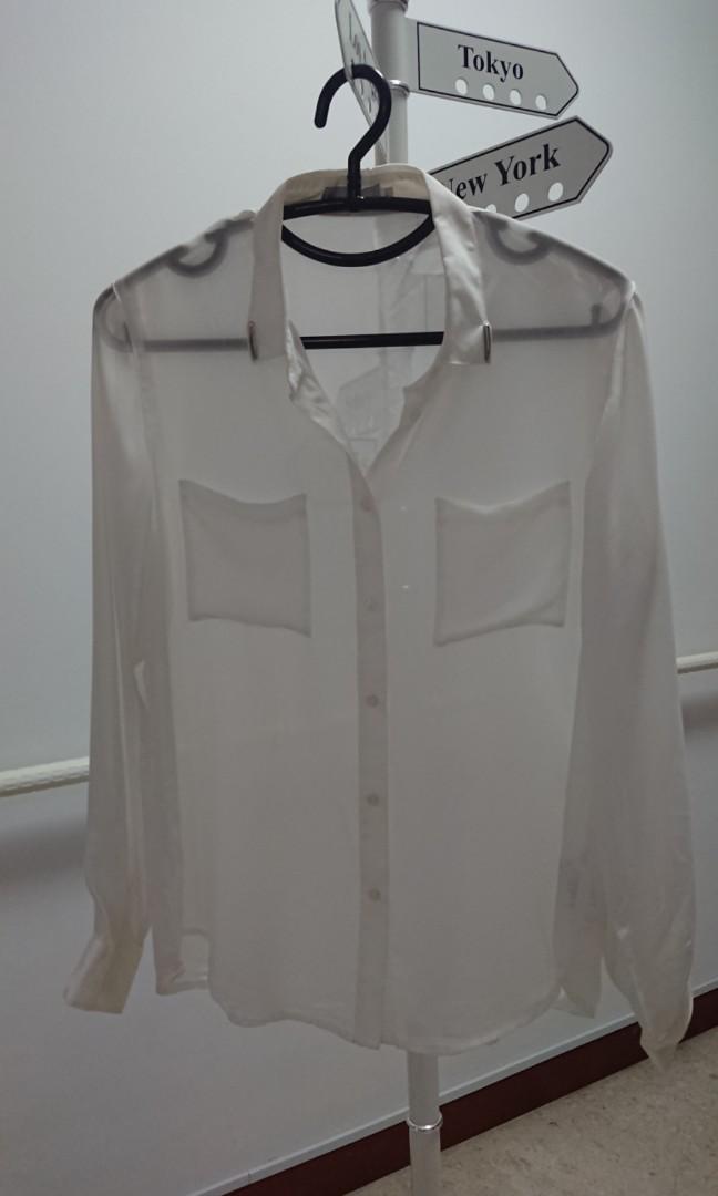 Translucent White Shirt, Women's Fashion, Tops, Shirts on Carousell