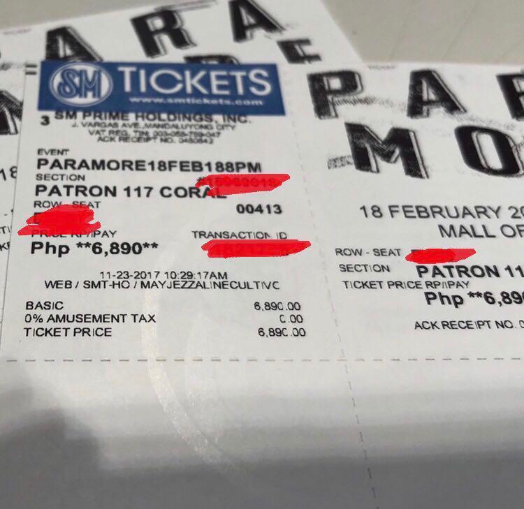 1 Paramore Patron Ticket, Tickets & Vouchers, Event Tickets on Carousell