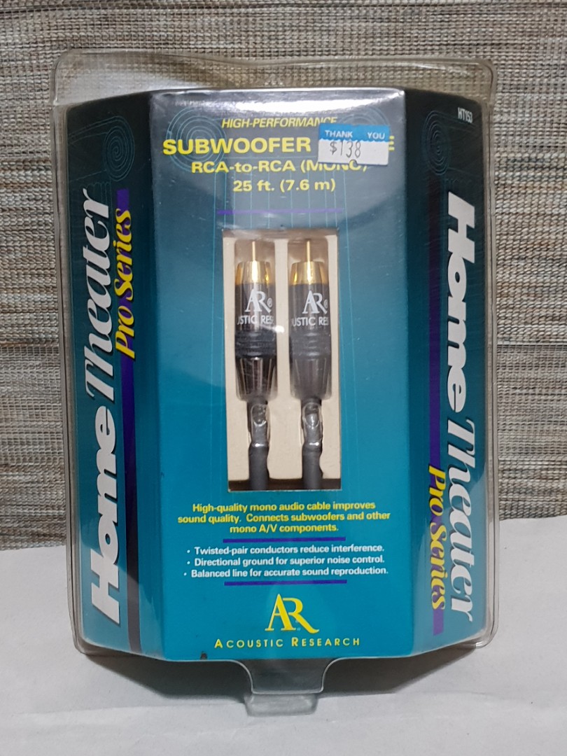 Acoustic Research Pro Series HT153 Subwoofer Cable (Mono) 7.6m, Audio ...