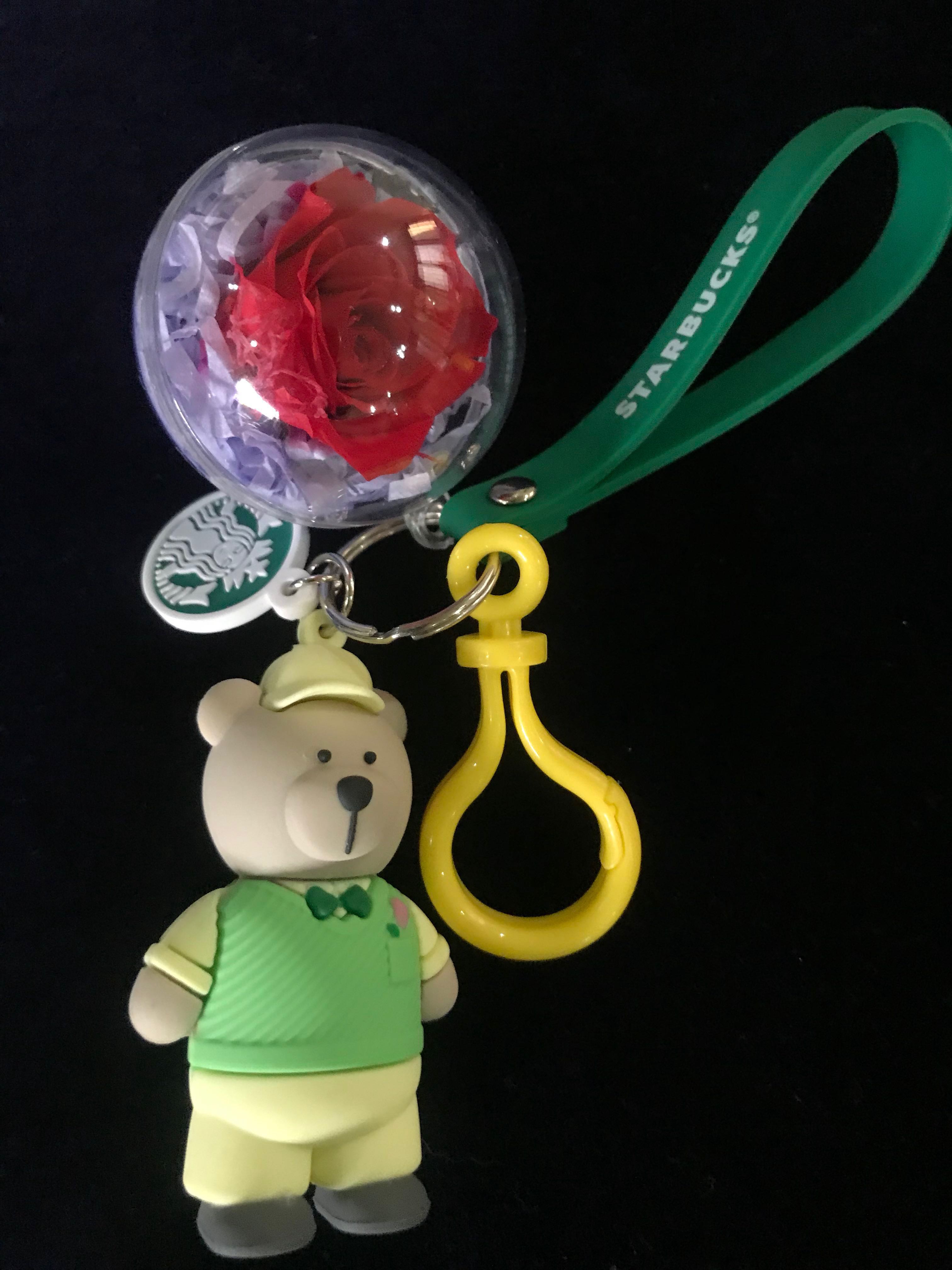Starbucks keychain with preserved rose, Hobbies & Toys, Stationary ...