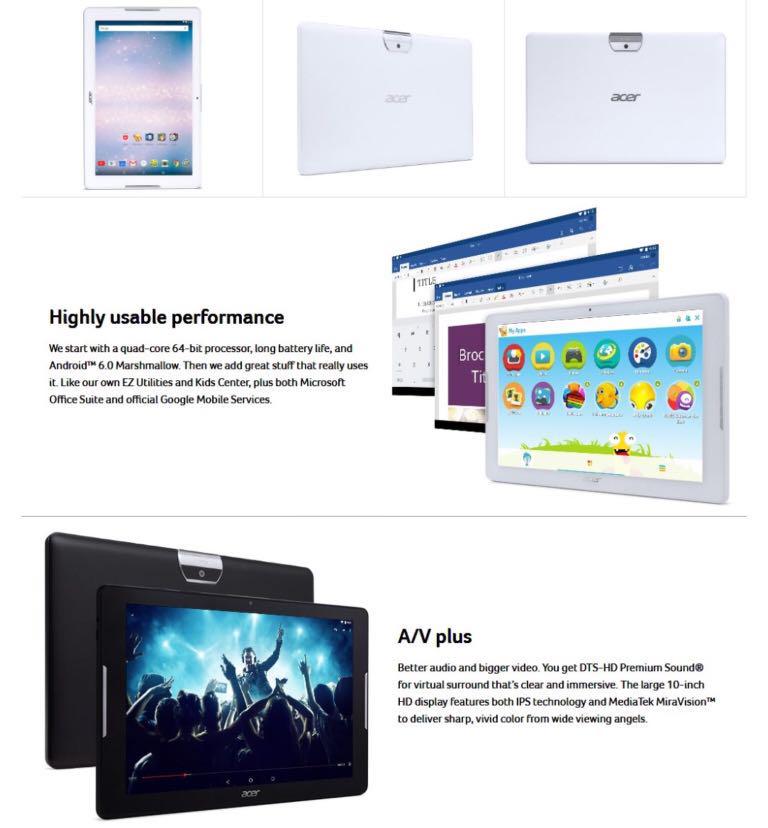 Acer 10.1” Tablet, Android 6.0, Mobile Phones & Gadgets, Tablets ...