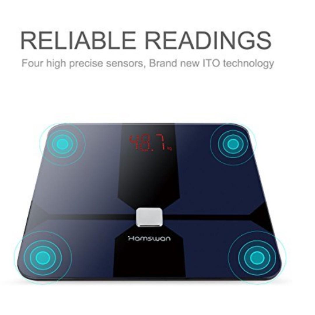 Body Fat Scale, HAMSWAN CF376BLE Wireless Smart Body Fat Scale LED ...