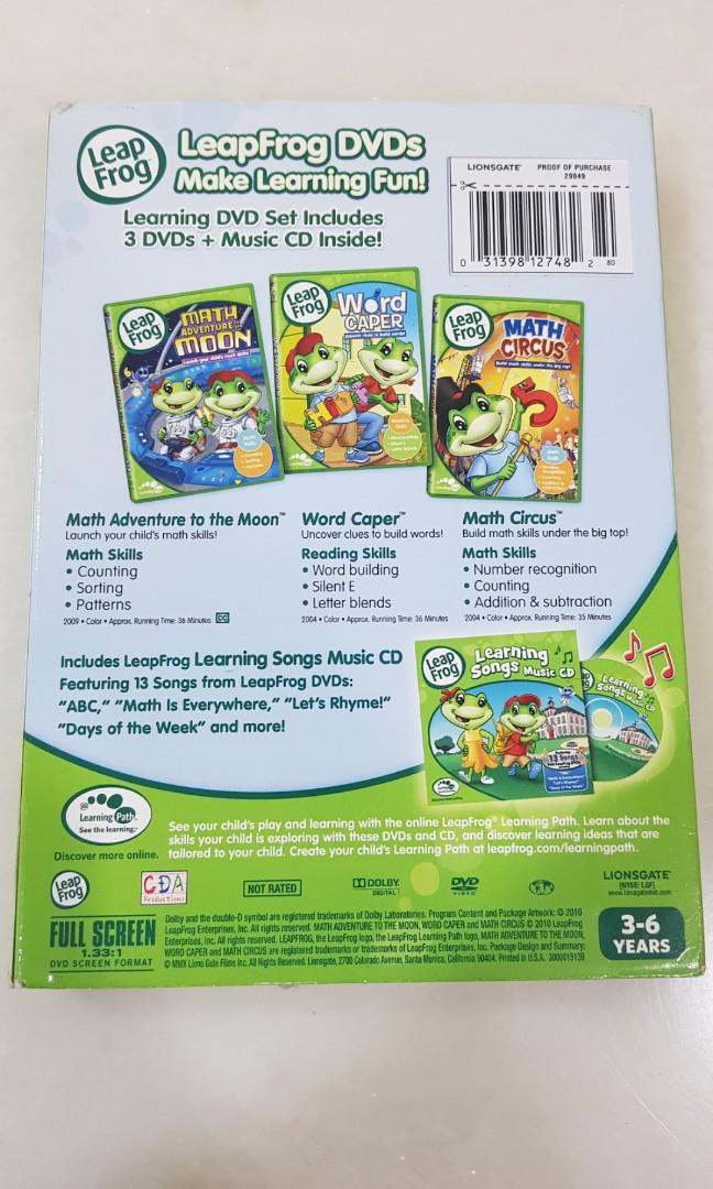 Leapfrog Learning DVD (math adventure, word caper, math circus) + CD ...