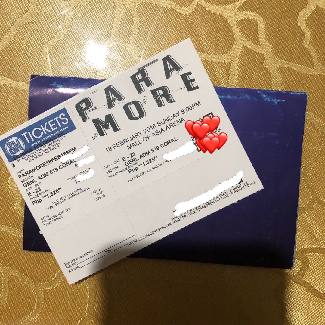 Paramore GenAd ticket, Tickets & Vouchers, Event Tickets on Carousell