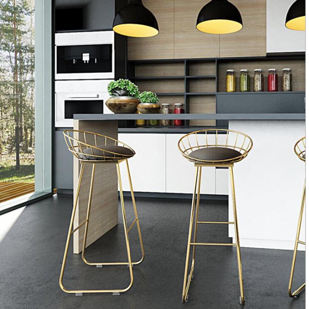 CSBC 007 High Bar Stool, Bar Chair in Golden, Furniture & Home Living ...