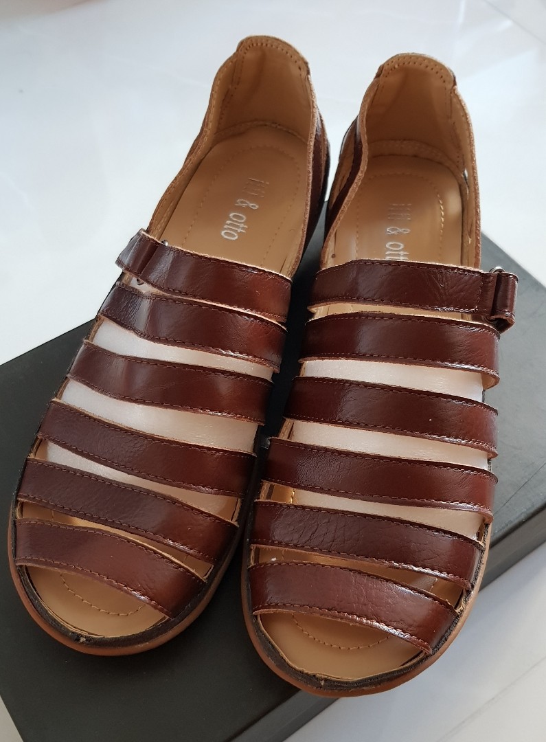 itti & otto brown leather sandals, Women's Fashion, Footwear, Sandals ...