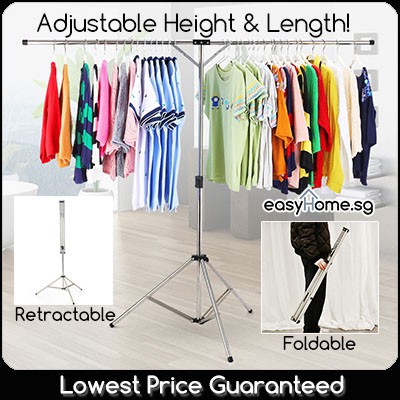 Retractable Laundry Rack (Adjustable Length & Height), Furniture & Home ...