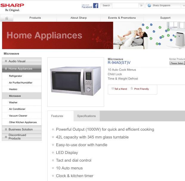 SHARP Microwave Oven with Grill and Convection R-94A0(ST)V, TV & Home ...