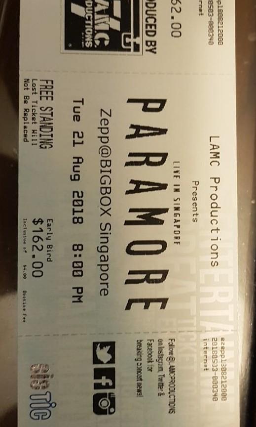 Paramore ticket, Learning & Enrichment, Music & Arts Classes on Carousell