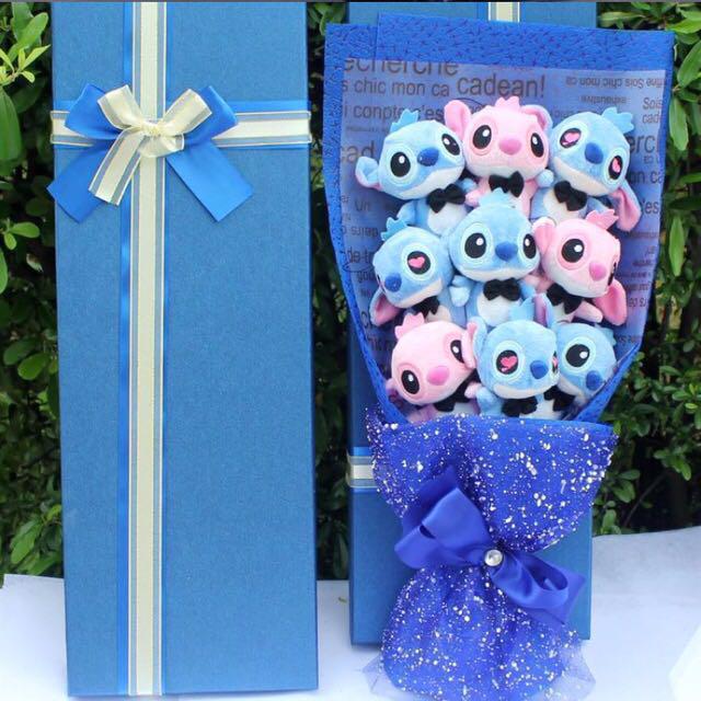 Blue & Pink Stitch Flower Bouquet In Gift Box (9 Stitch & Angel ...