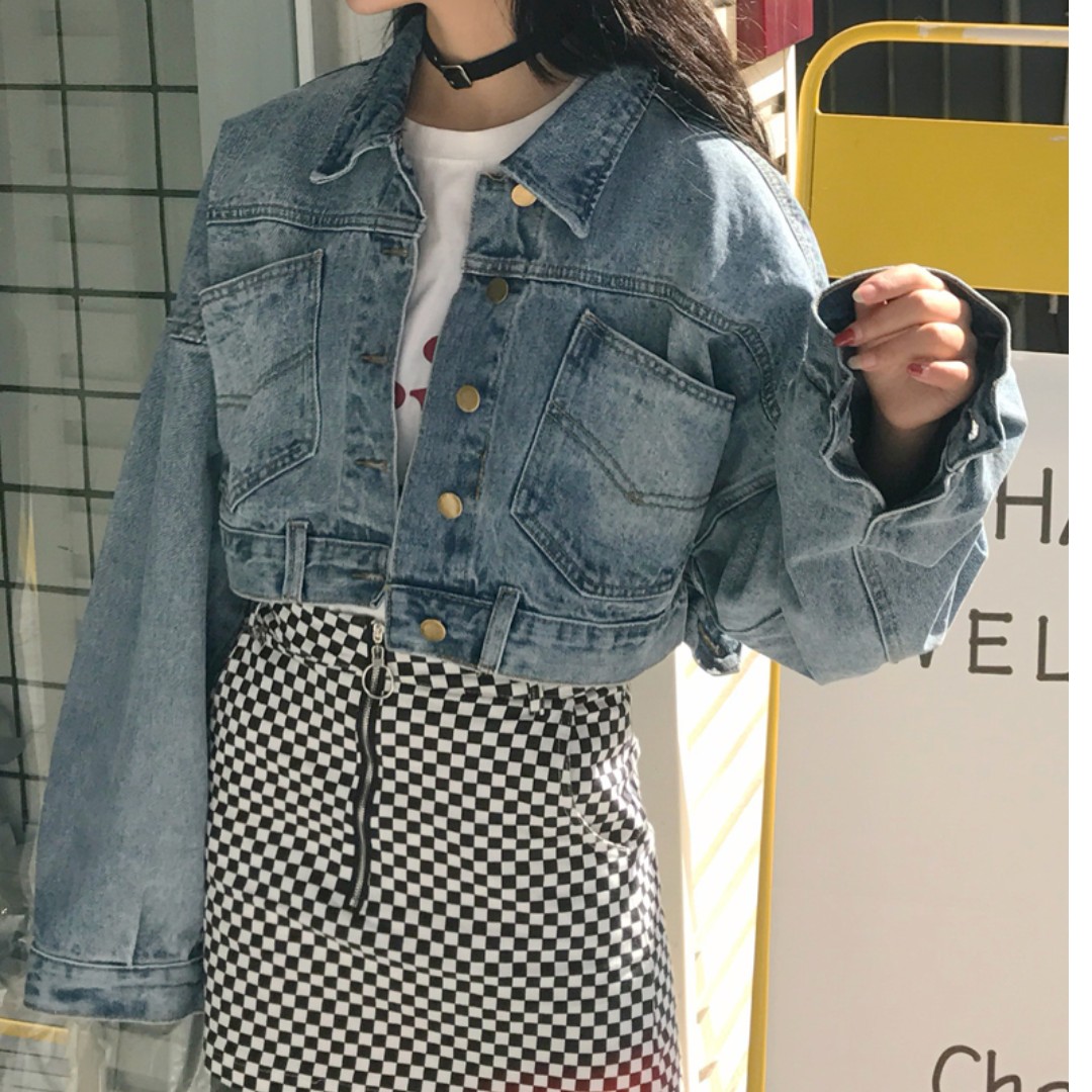 Cropped Denim Jacket Oversized, Women's Fashion, Coats, Jackets and ...