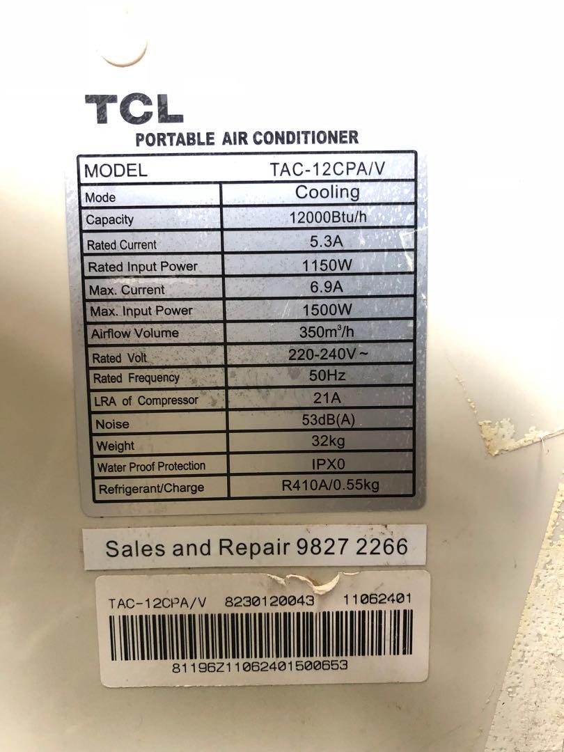 Portable Air Conditioner TCL (model TAC12CPA/V), TV & Home Appliances ...