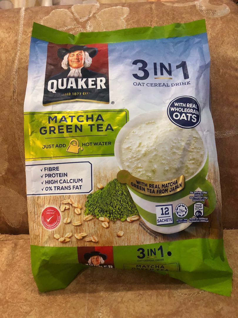 Quaker 3 in 1 cereal oat Drink Matcha Greentea, Makanan & Minuman ...