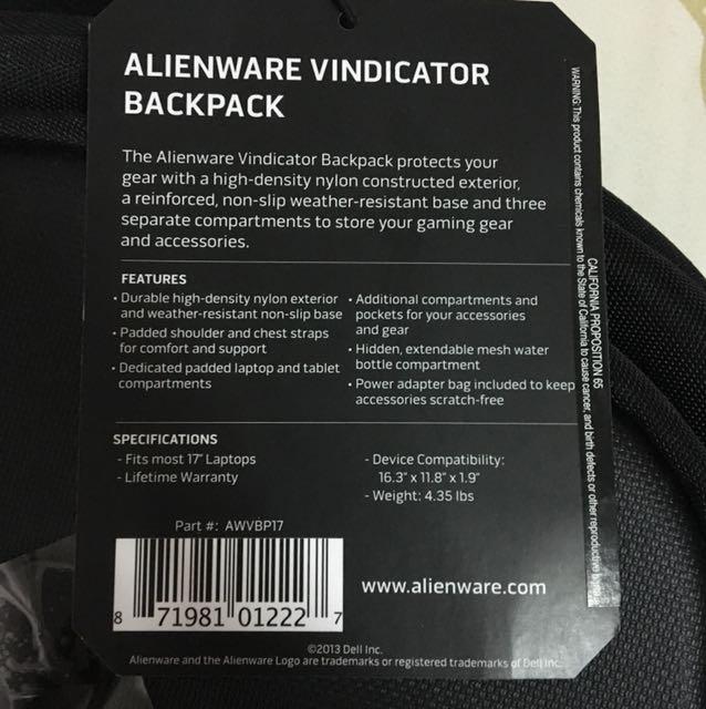 Alienware vindicator backpack, Hobbies & Toys, Toys & Games on Carousell