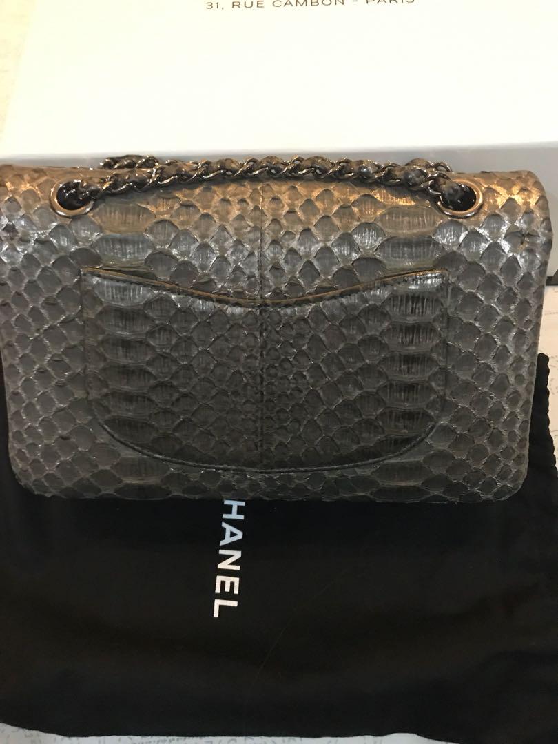 Chanel python flap bag 2.55 pewter, Luxury, Bags & Wallets on Carousell