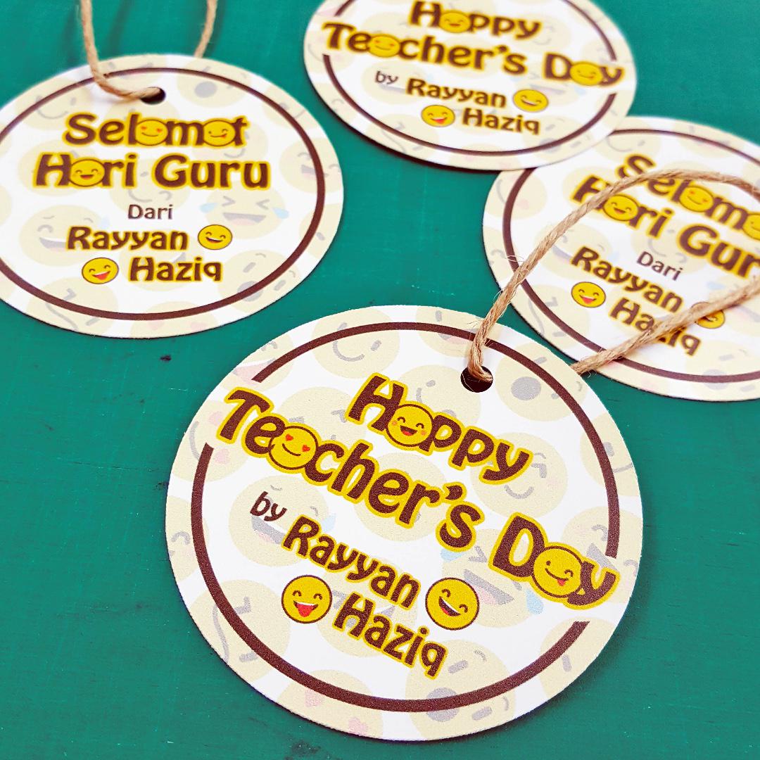 Customised Happy Teacher's Day Tag - 8cm Diameter with Kraft String ...