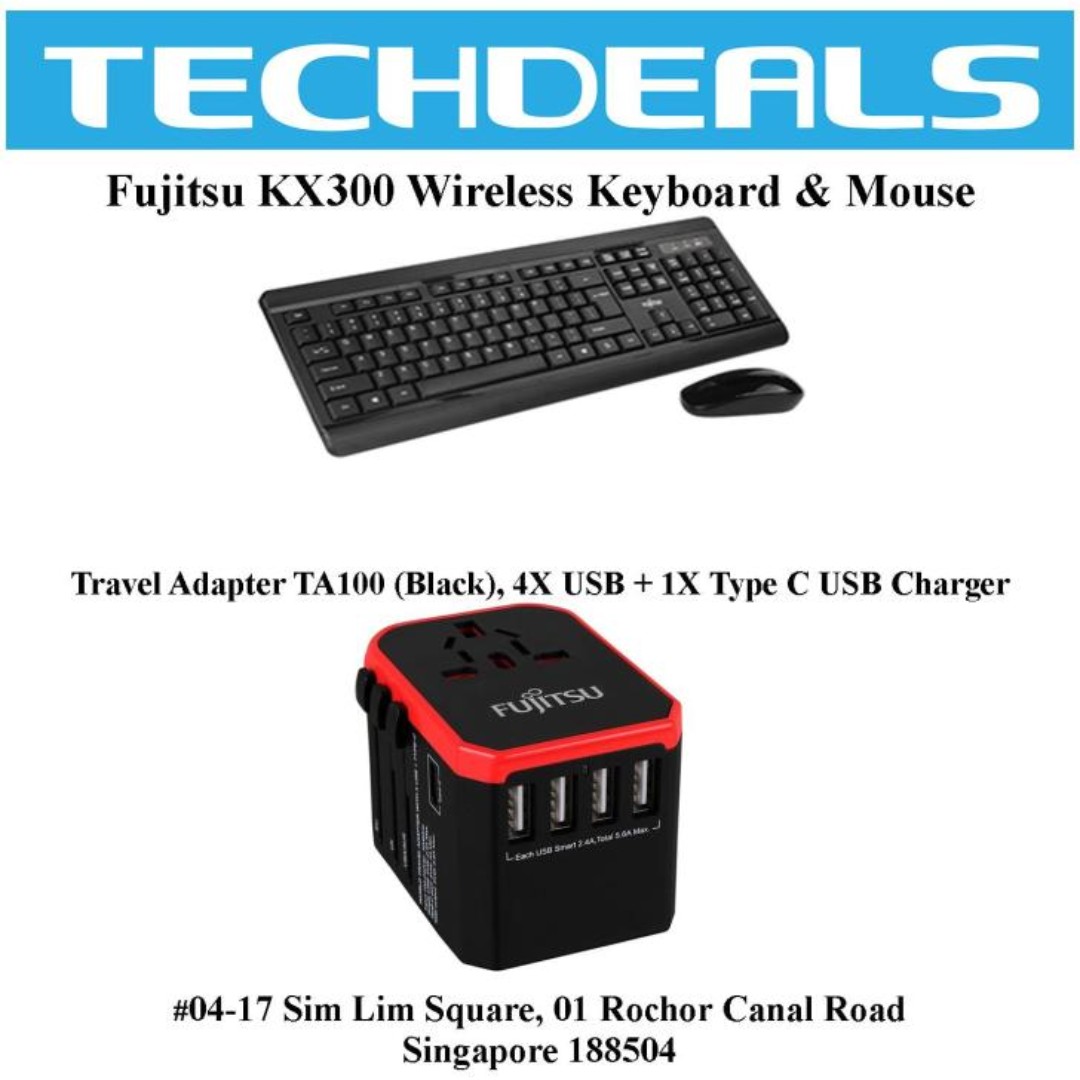 Fujitsu KX300 Wireless Keyboard Mouse | Travel Adapter TA100, Computers ...
