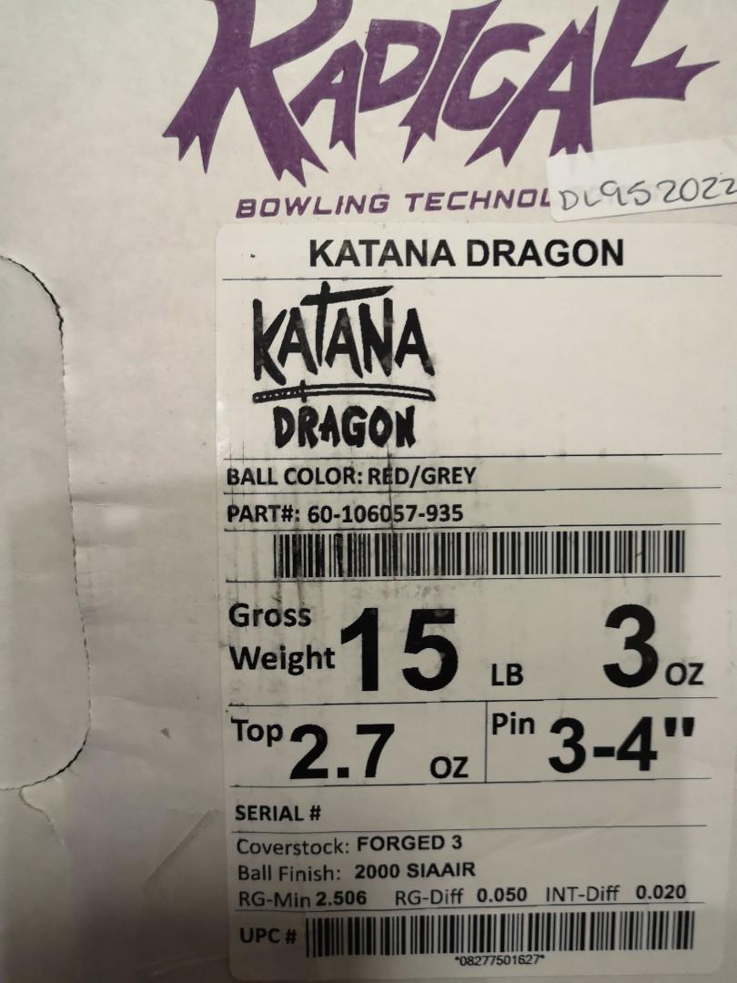 Undrilled 15lbs Radical Katana Dragon Bowling Ball, Sports Equipment, Sports & Games, Billiards ...