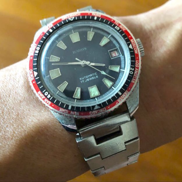 Baron Vintage Diver Dive Watch World Time Bezel From Germany Submariner ...